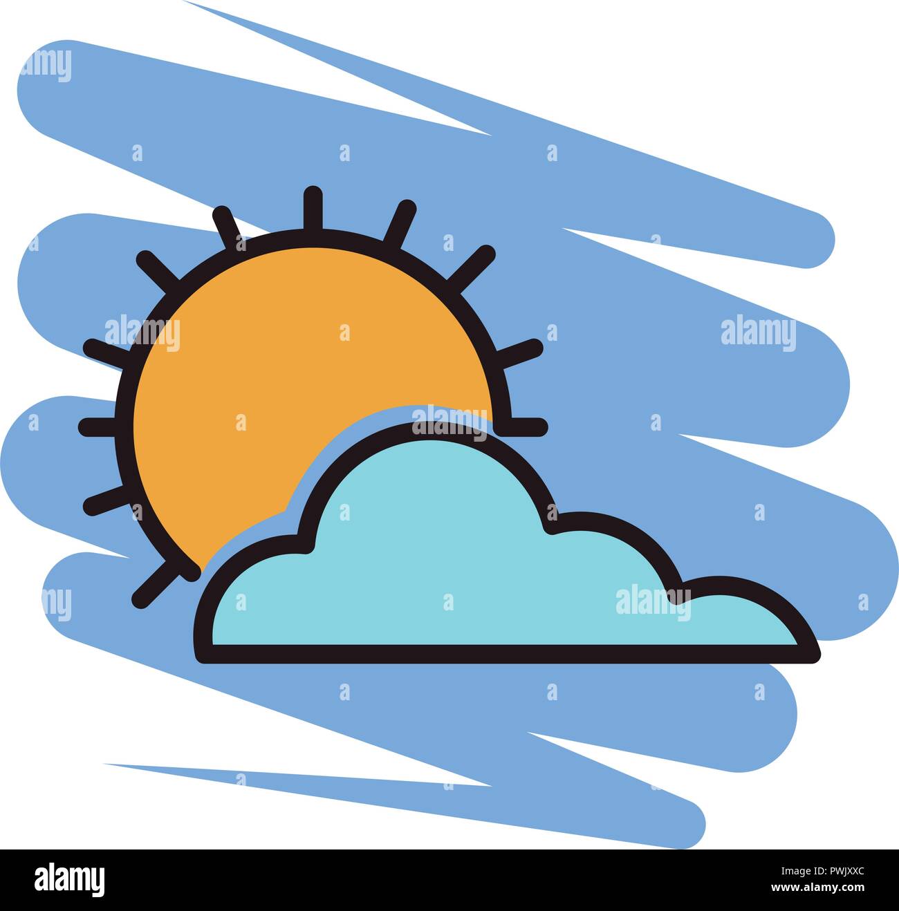 Cloudy weather symbol over blue doodle background vector illustration ...