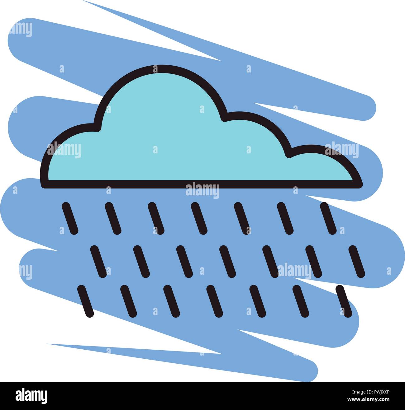 Rainy cloud weather symbol over blue doodle background vector ...