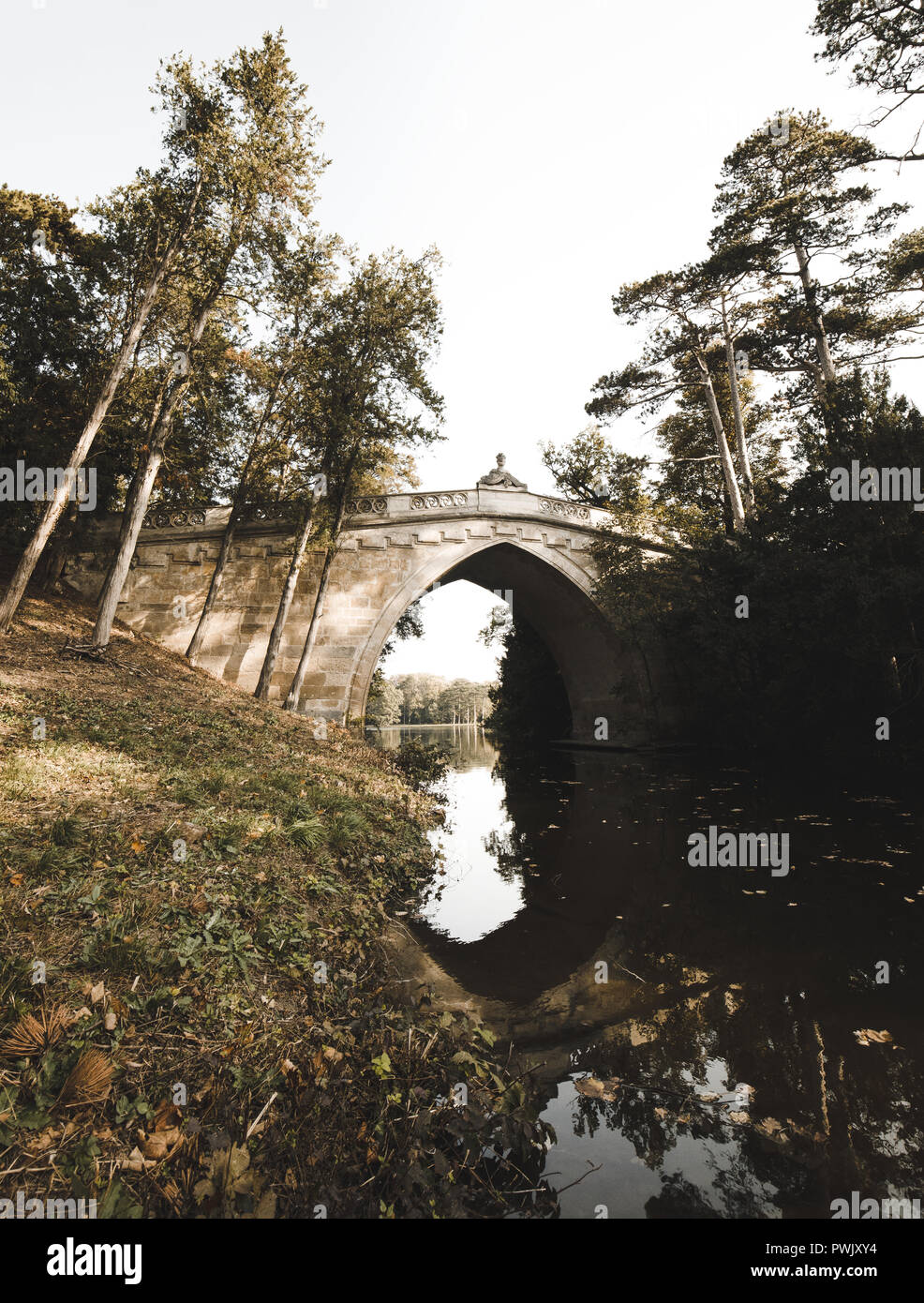 Gothic Bridge over the canal Forstmeisterkanal in castle garden ...