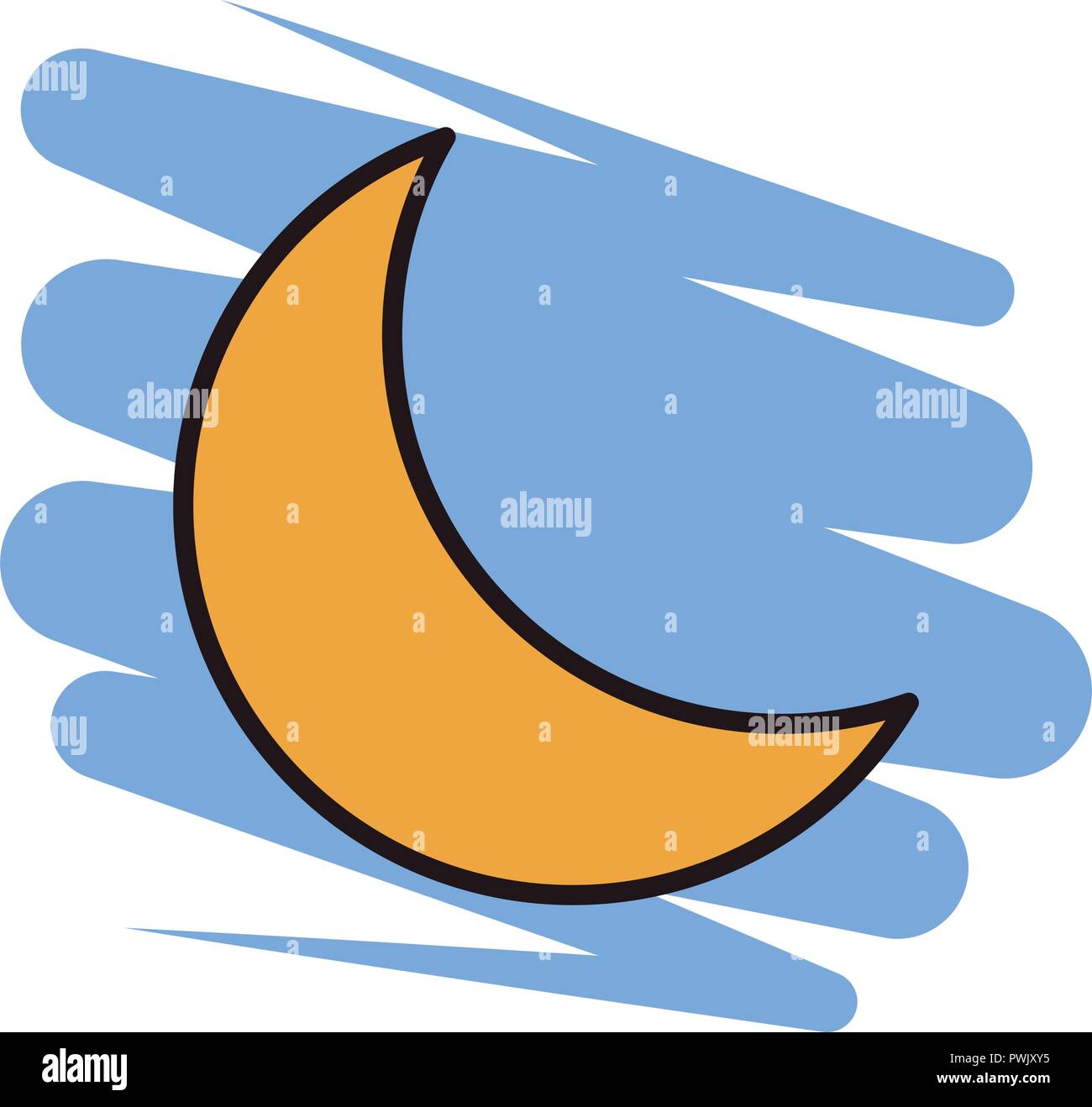 quarter moon symbol over blue doodle background vector illustration ...