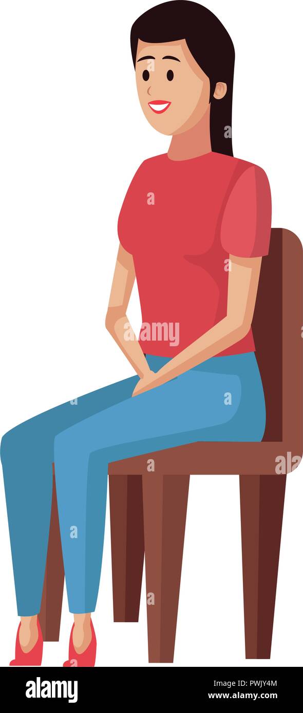 Woman seated on wooden chair vector illustration graphic design Stock ...