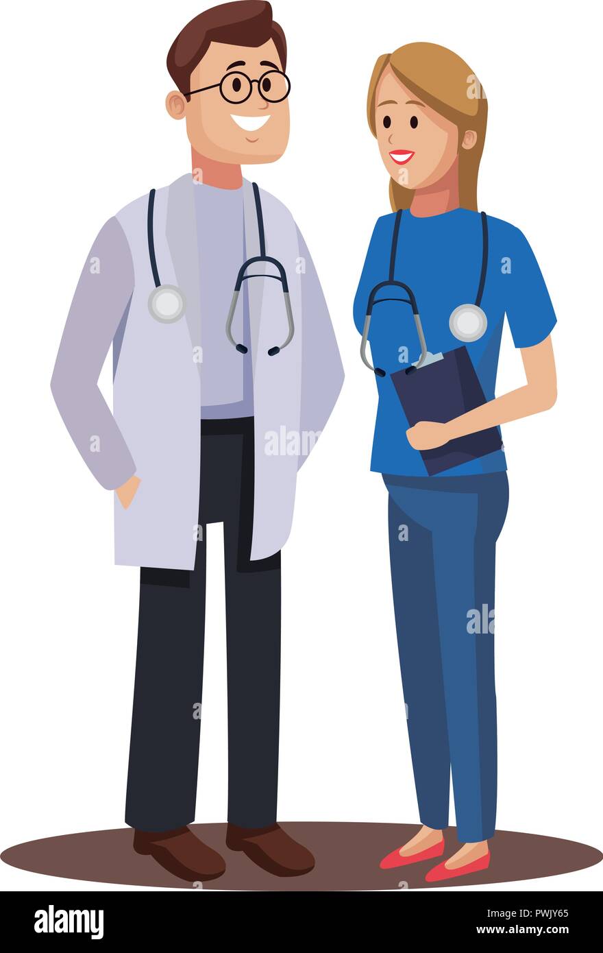 Doctors couple medical teamwork cartoons vector illustration graphic ...
