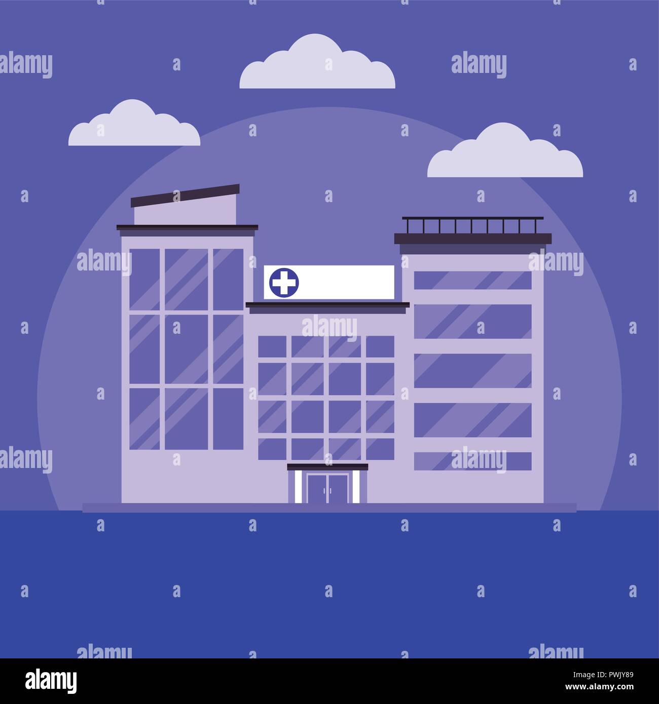 Hospital building cartoon over blue background vector illustration ...