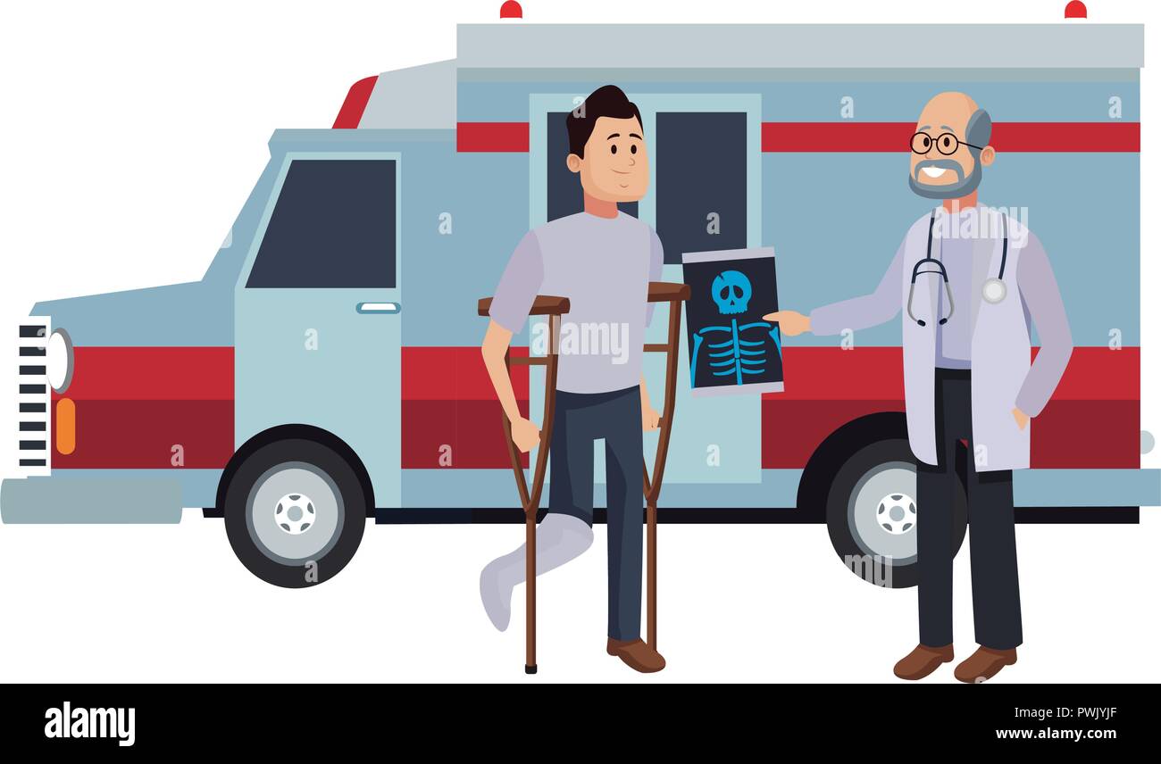 Doctor and patient medical ambulance cartoons vector illustration ...