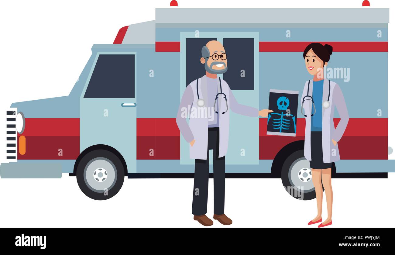Doctors medical teamwork on ambulance cartoons vector illustration ...