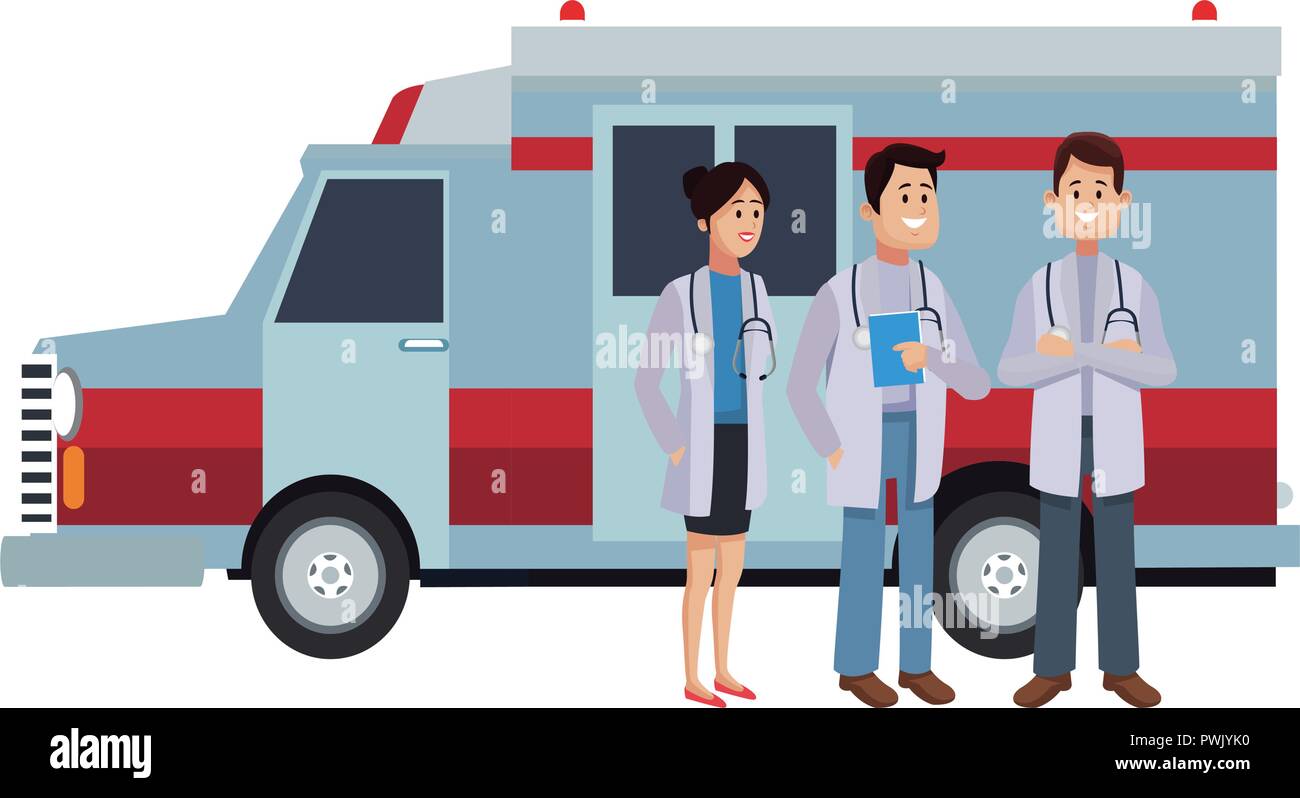 Doctors medical teamwork on ambulance cartoons vector illustration ...