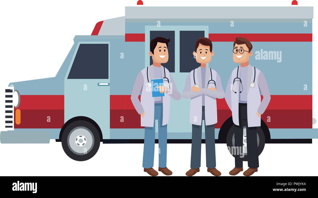 Doctors medical teamwork on ambulance cartoons vector illustration ...