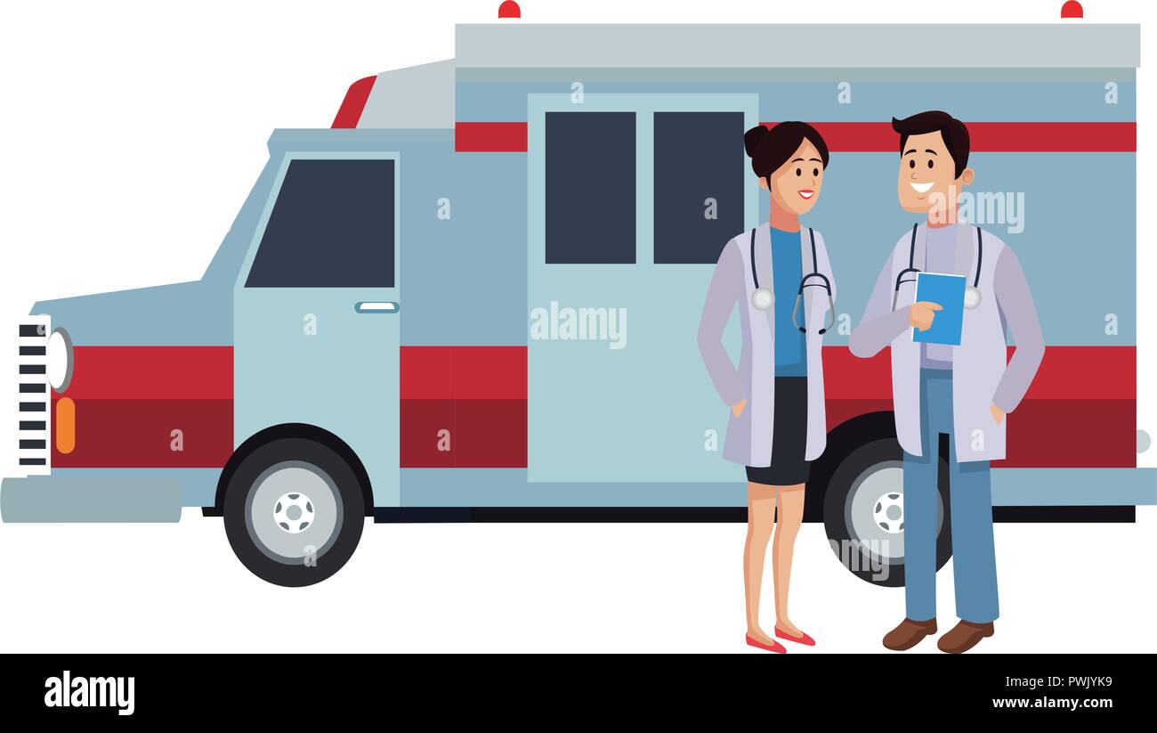 Doctors medical teamwork on ambulance cartoons vector illustration ...