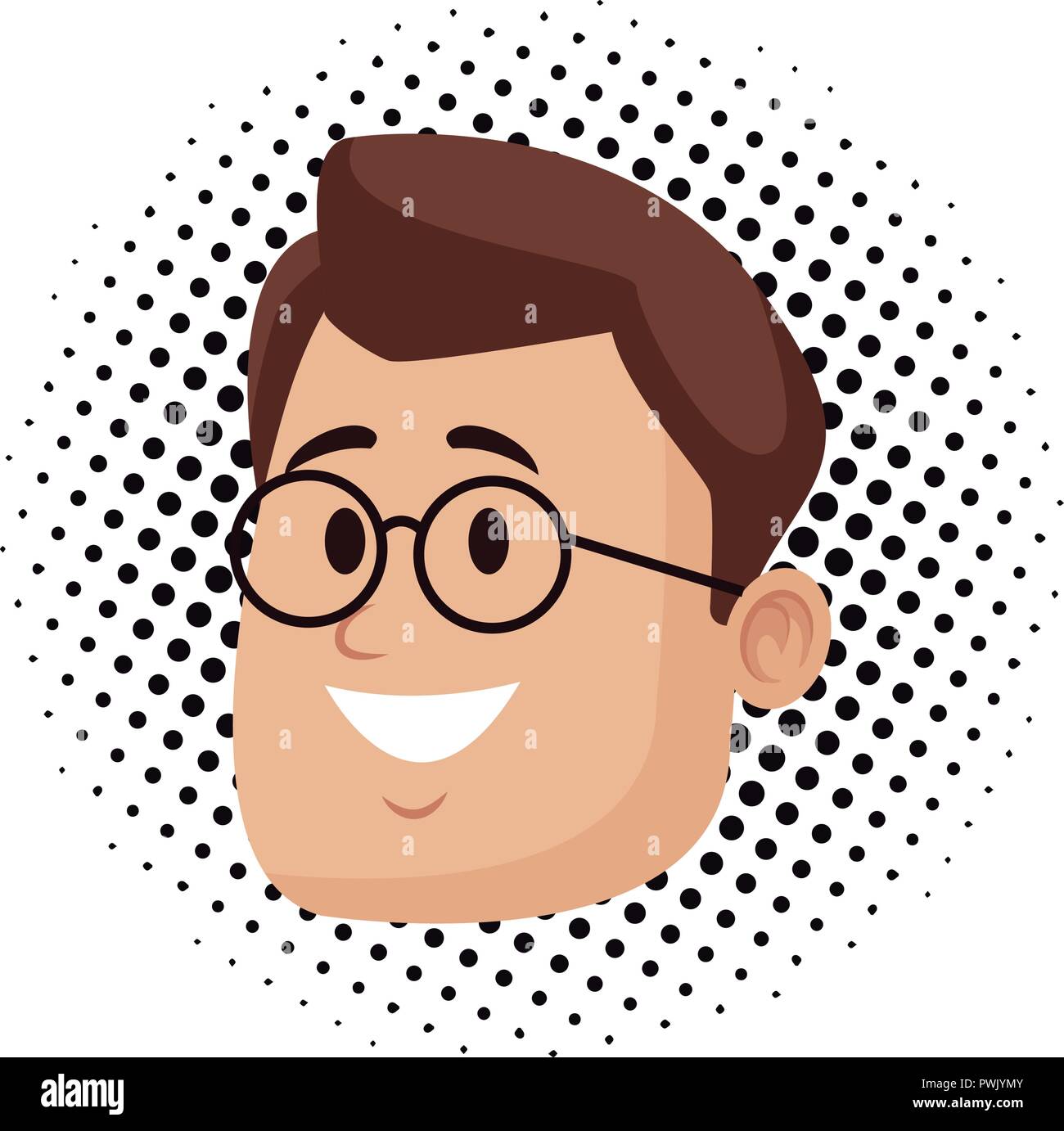 Man face smiling with glasses cartoon pop art vector illustration ...