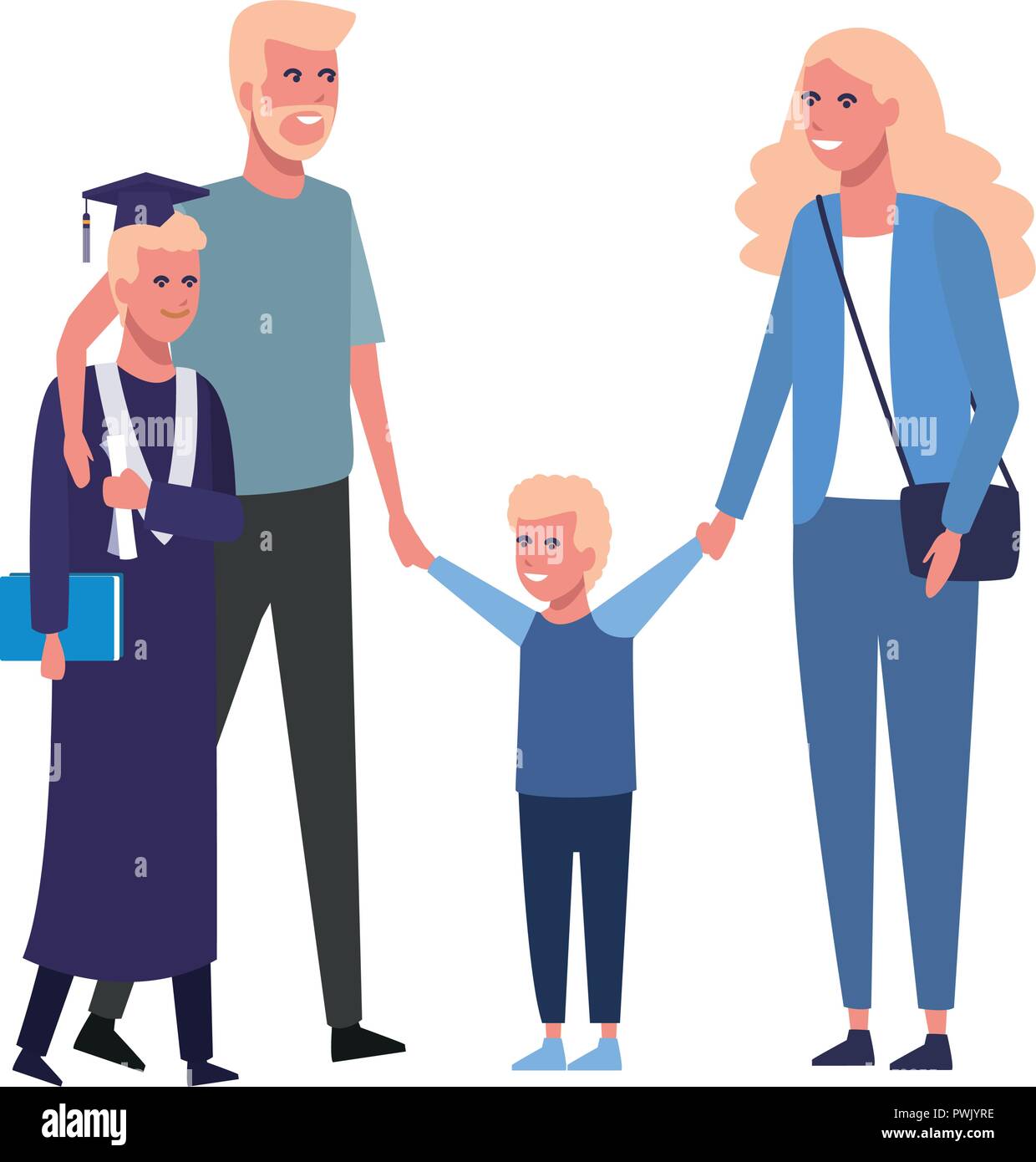 Student with family on graduation celebration cartoon vector ...