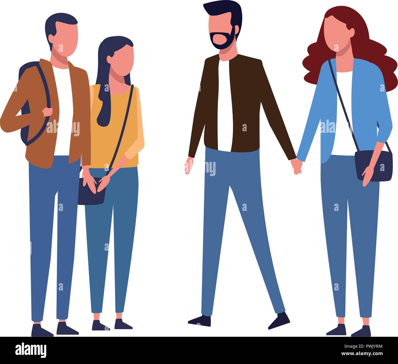 Friends couples sharing time cartoon vector illustration graphic design ...