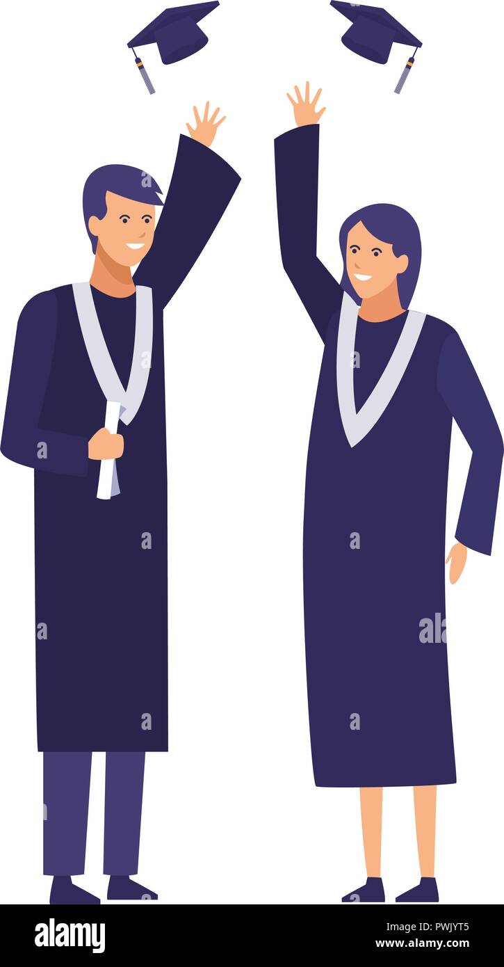 Students with gowns on graduation celebration vector illustration ...