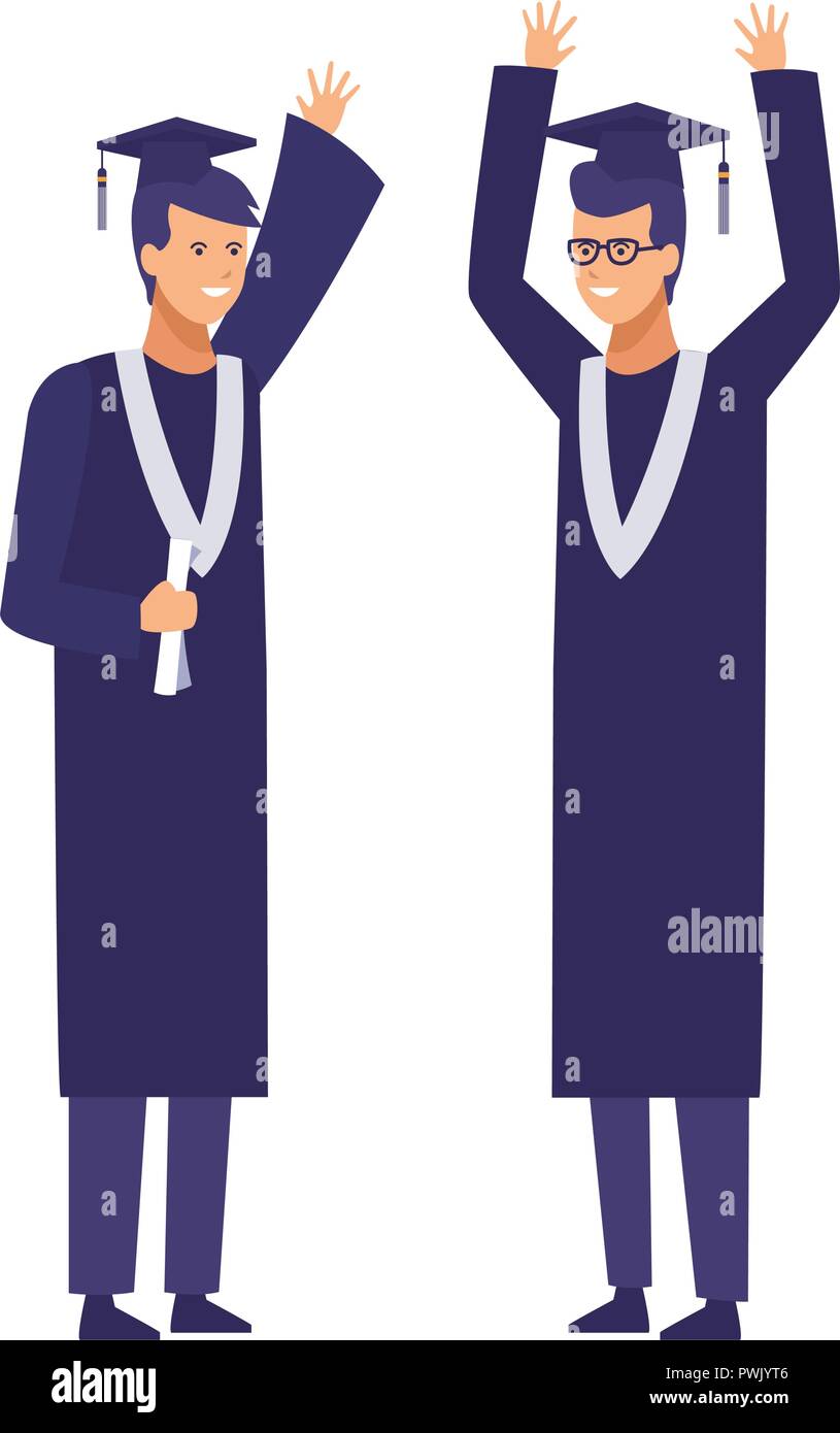 Students with gowns on graduation celebration vector illustration ...