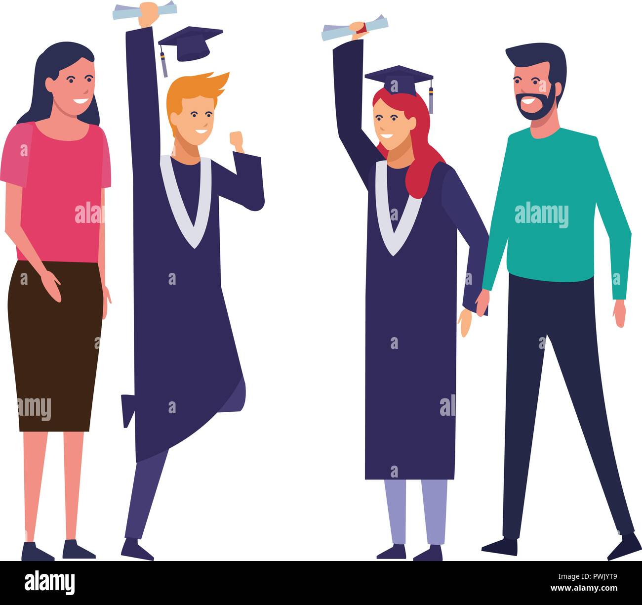 Student with family on graduation celebration cartoon vector ...