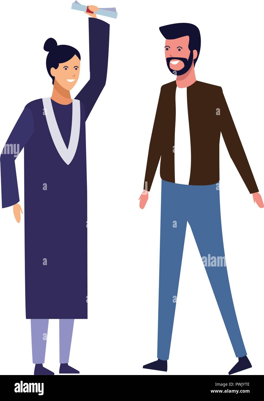 Student with family on graduation celebration cartoon vector ...