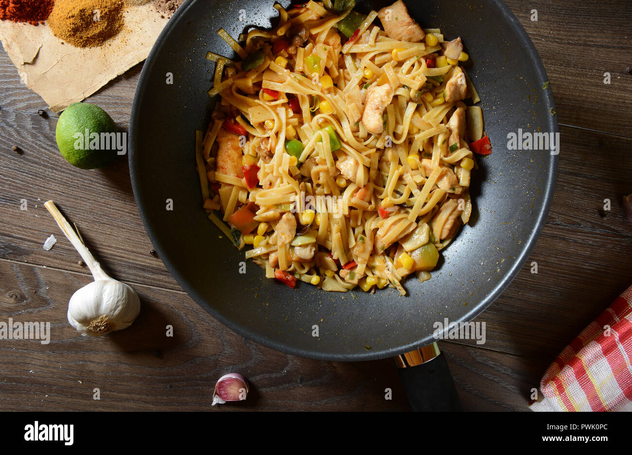 Traditional indonesian meal bami goreng with noodles, vegetables and ...