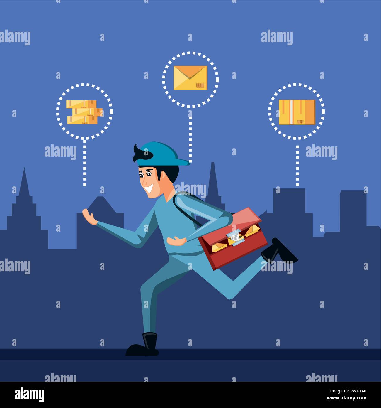 courier worker running of logistic service vector illustration design ...