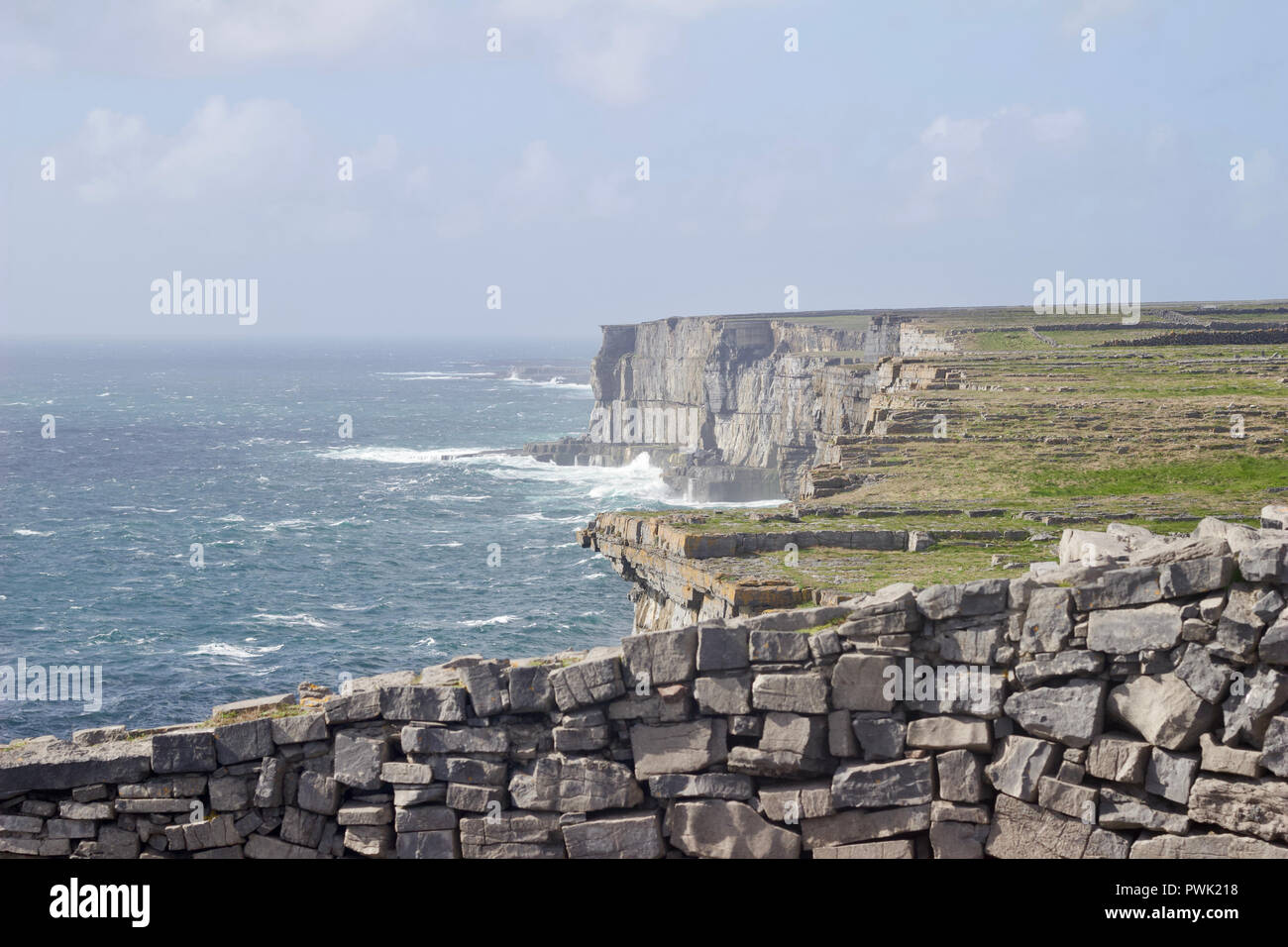 Beautiful view of the cliffs on Inis Mór (Inishmore) from inside the ...
