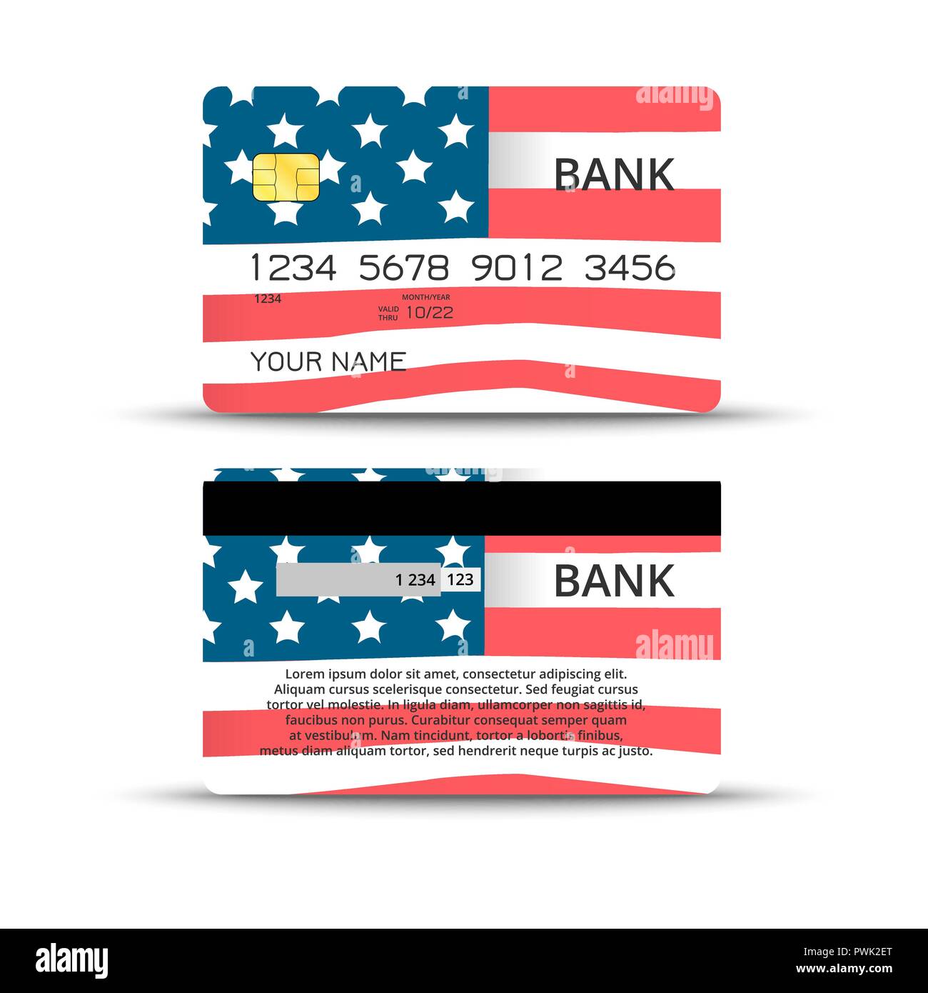 Templates of credit card design with the USA flag background, Isolated ...