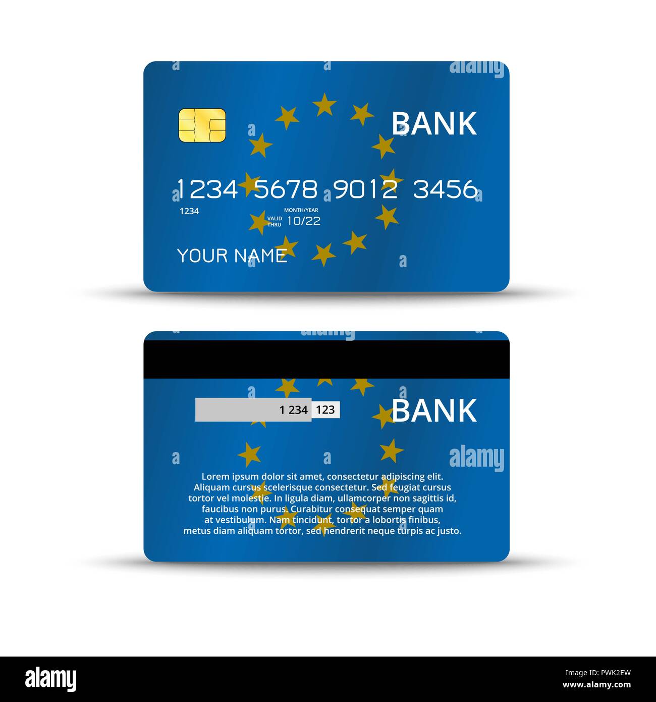 Templates of credit card design with the European Union flag background ...