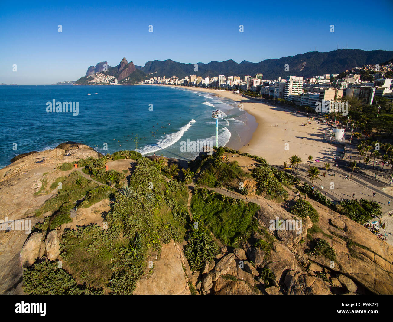 Scenic Panoramic View Of Ipanema Beach From The Rocks At Arpoador With