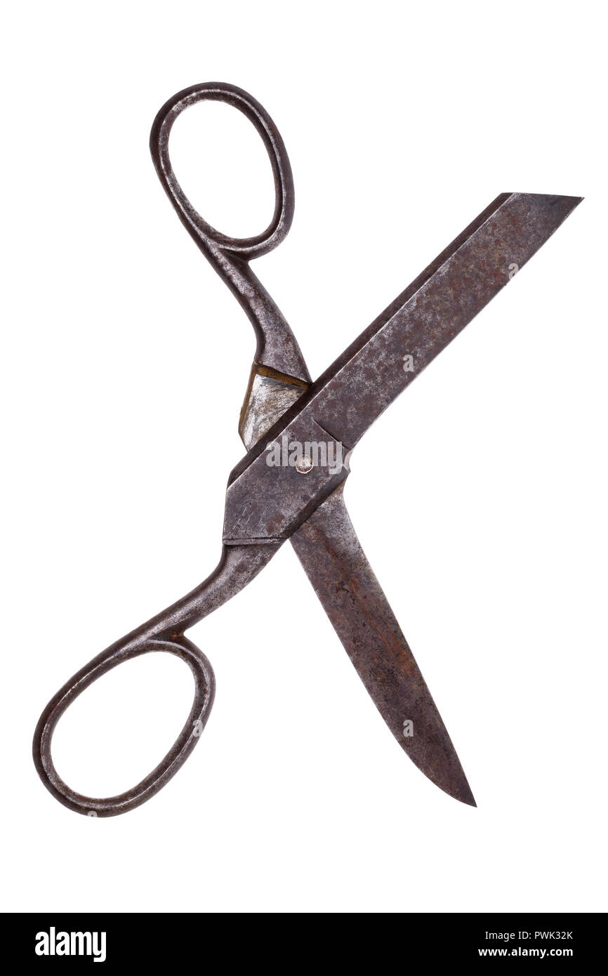 Open old scissors isolated on white background Stock Photo - Alamy