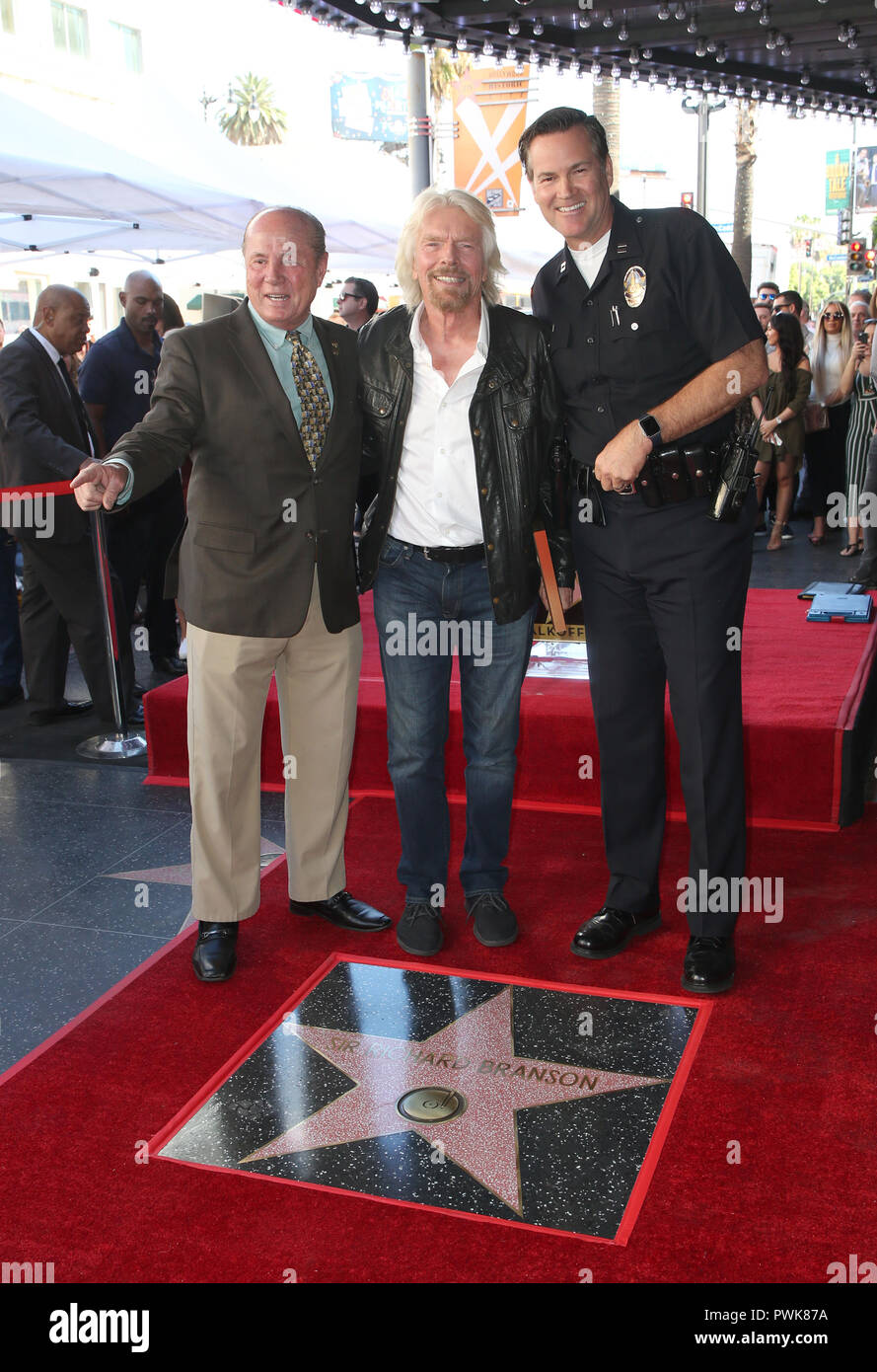 Hollywood, Ca. 16th Oct, 2018. Tom LaBonge, Sir Richard Branson, LAPD ...