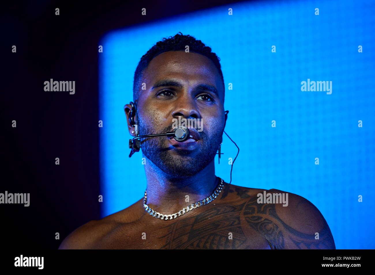 Jason Derulo performs during his music concert at WiZink Center in ...