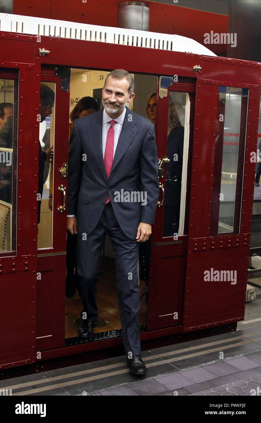 Spanish King Felipe VI during 100 anniversary of " Linea de Metro Sol ...