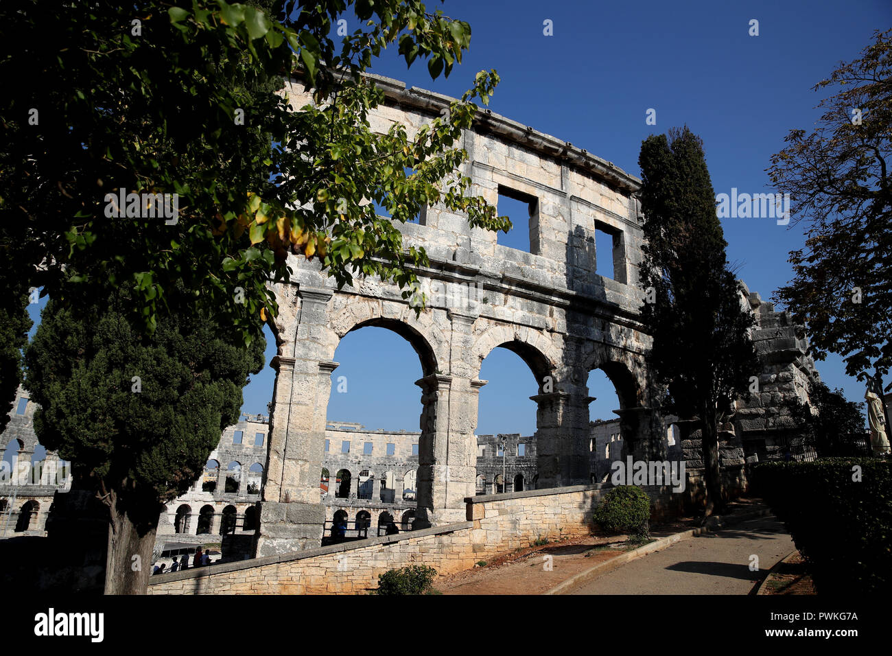 A general view of a Roman Amphitheater known as 'The Arena' in Pula ...