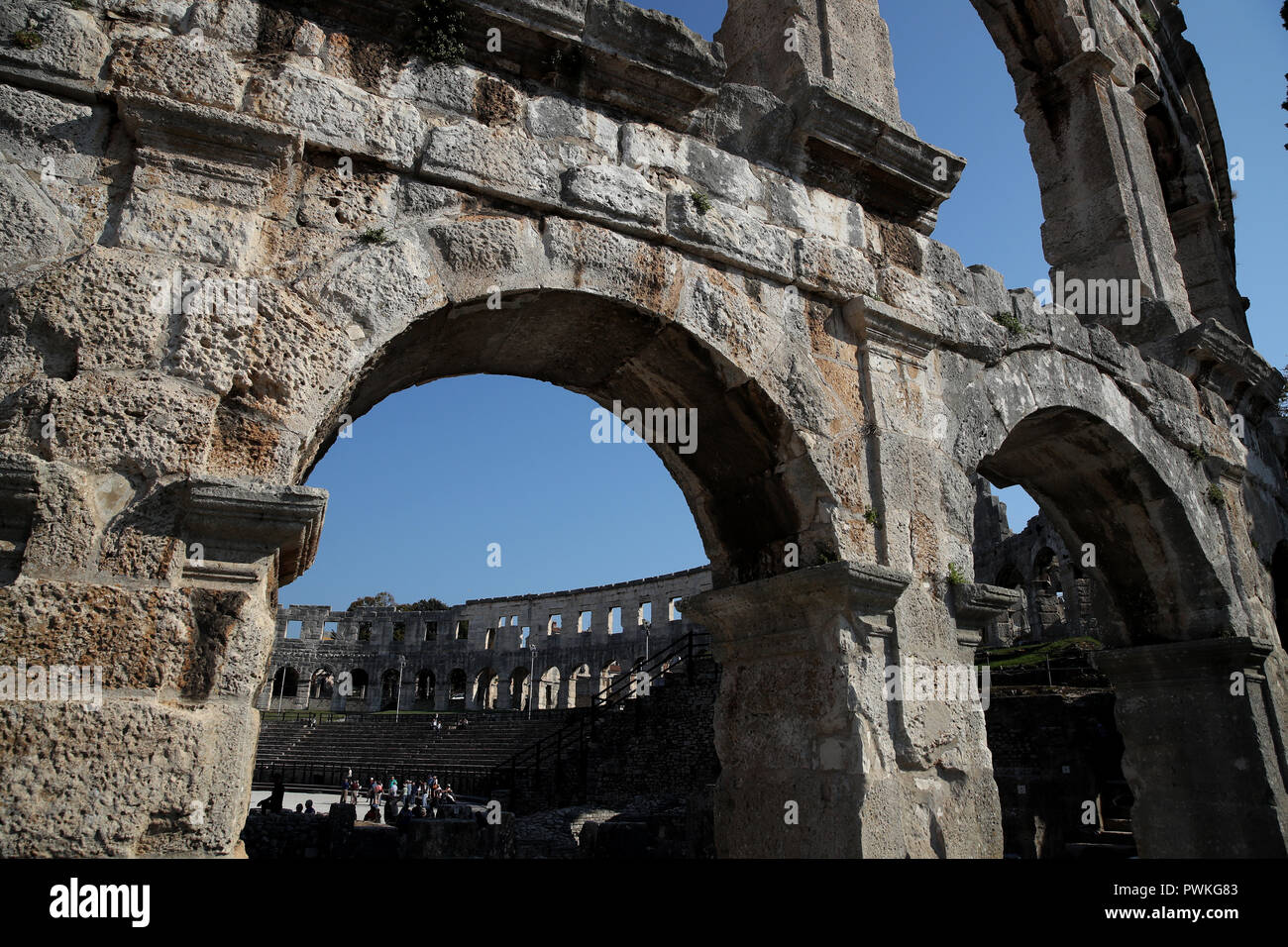 A general view of a Roman Amphitheater known as 'The Arena' in Pula ...