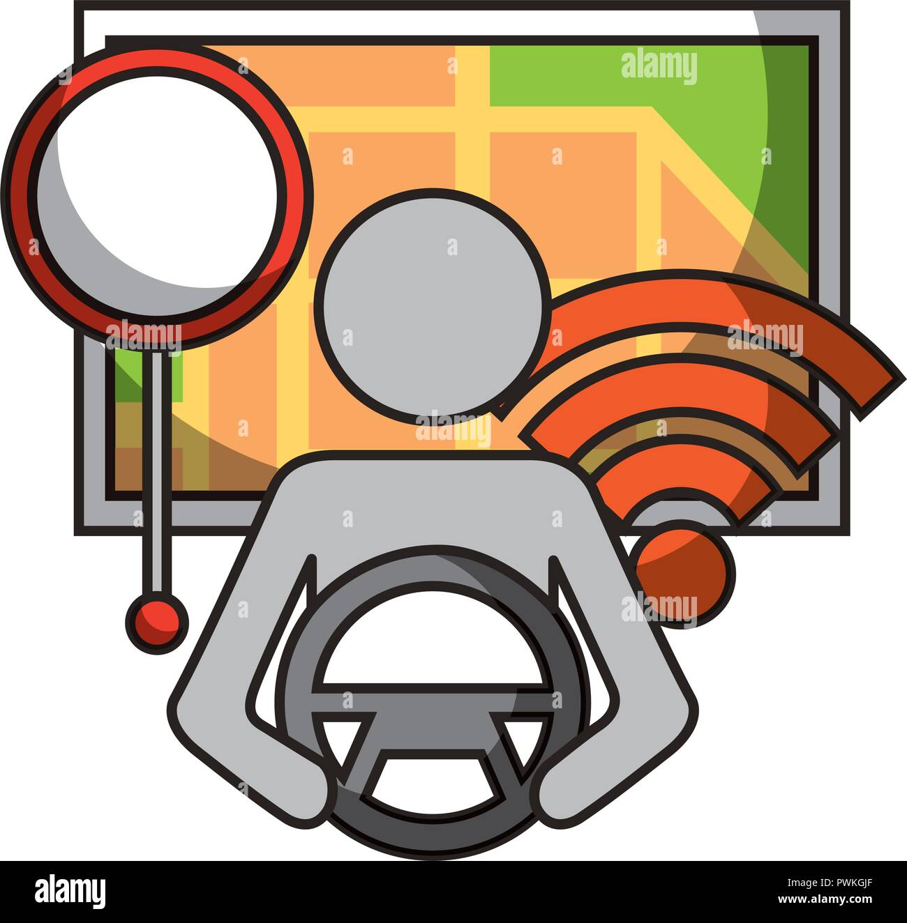 driver steering map location marker autonomous car vector illustration ...