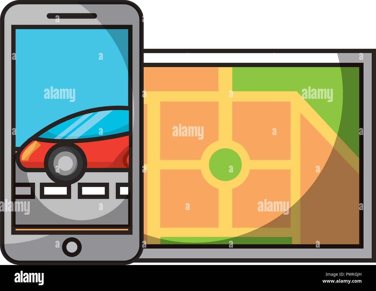 mobile map location gps autonomous car vector illustration Stock Vector ...