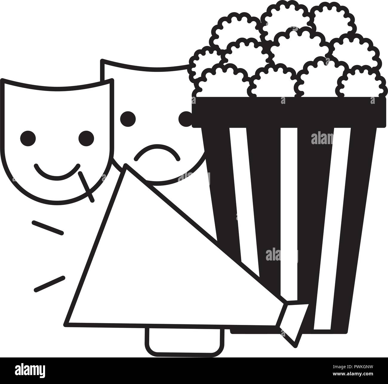 popcorn megaphone and masks cinema movie vector illustration Stock ...