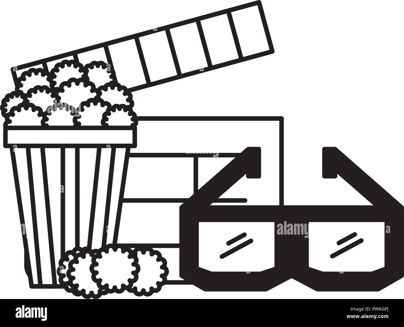 popcorn 3d glasses clapboard cinema movie vector illustration Stock ...