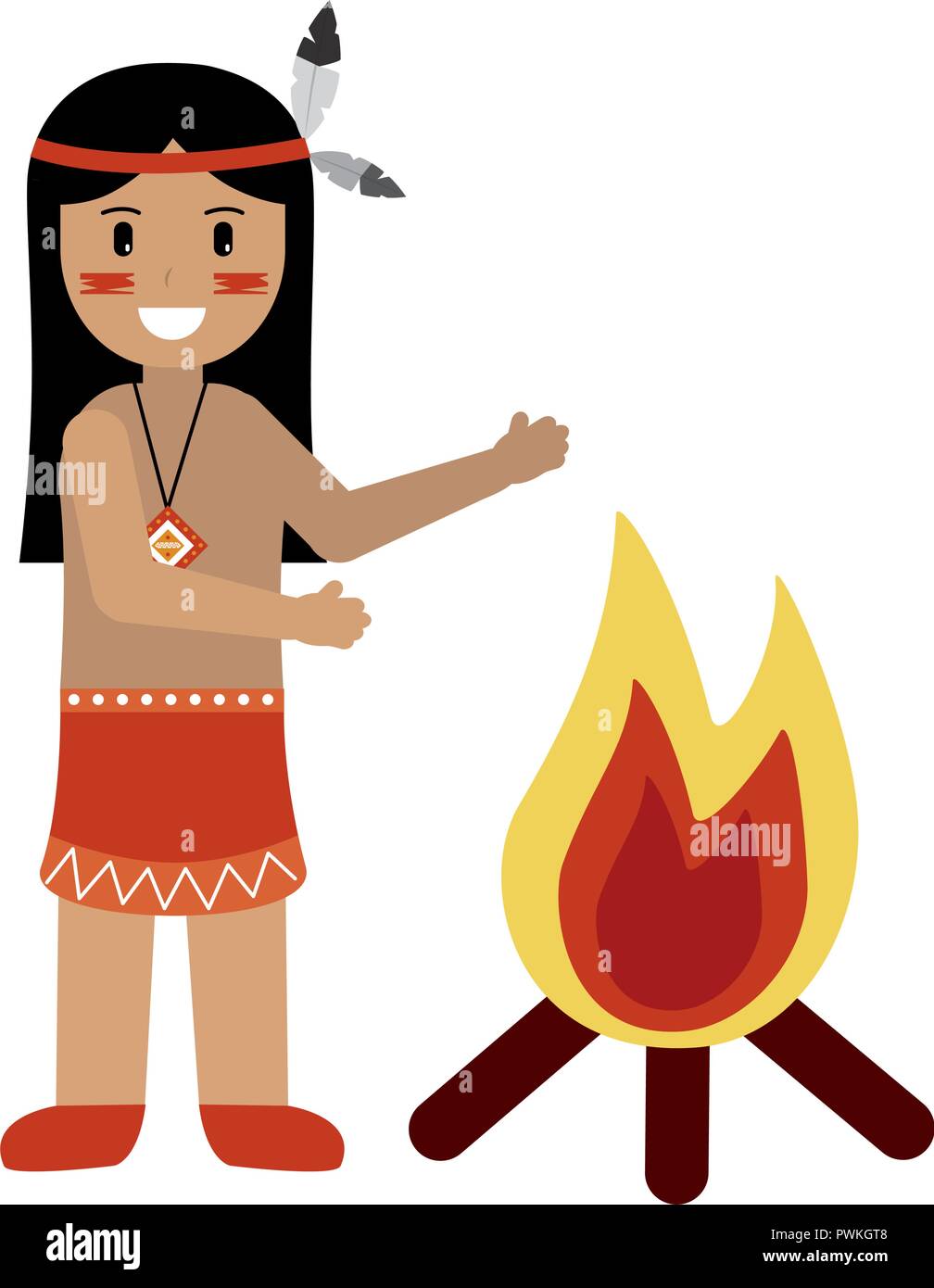 native american man character with bonfire vector illustration Stock ...