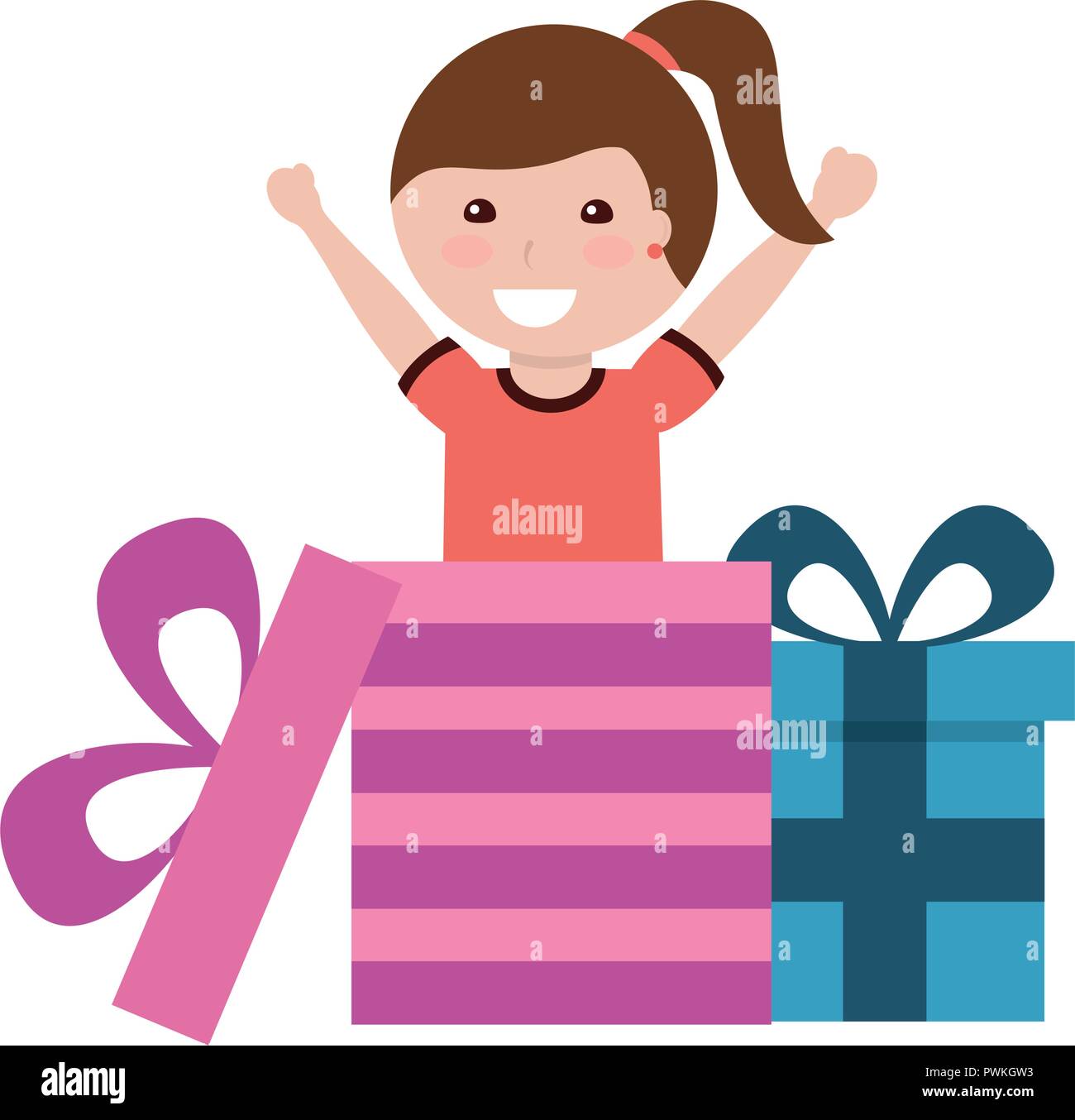 happy girl coming out gift surprise vector illustration Stock Vector ...