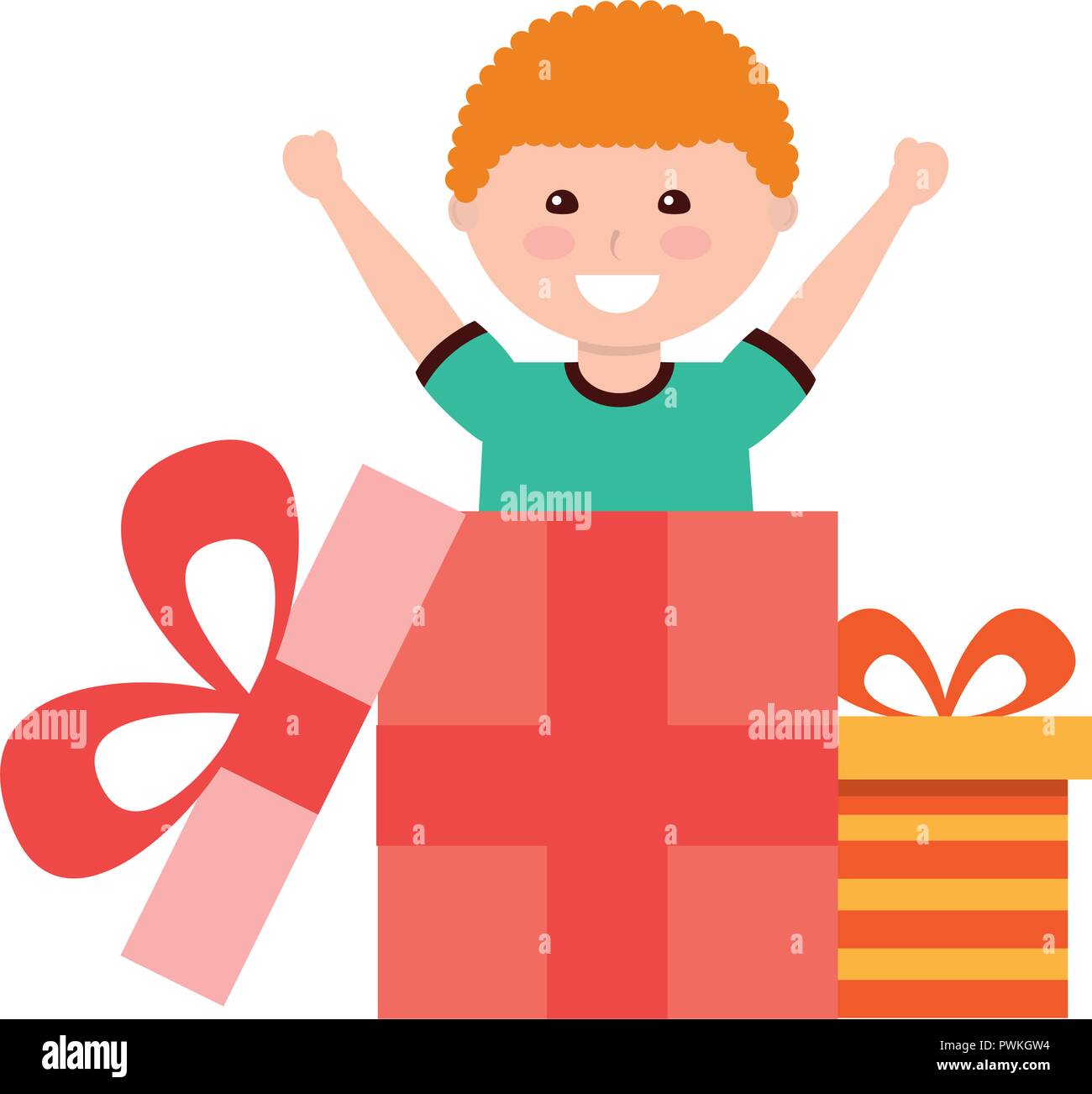 happy boy coming out gift box birthday vector illustration Stock Vector ...