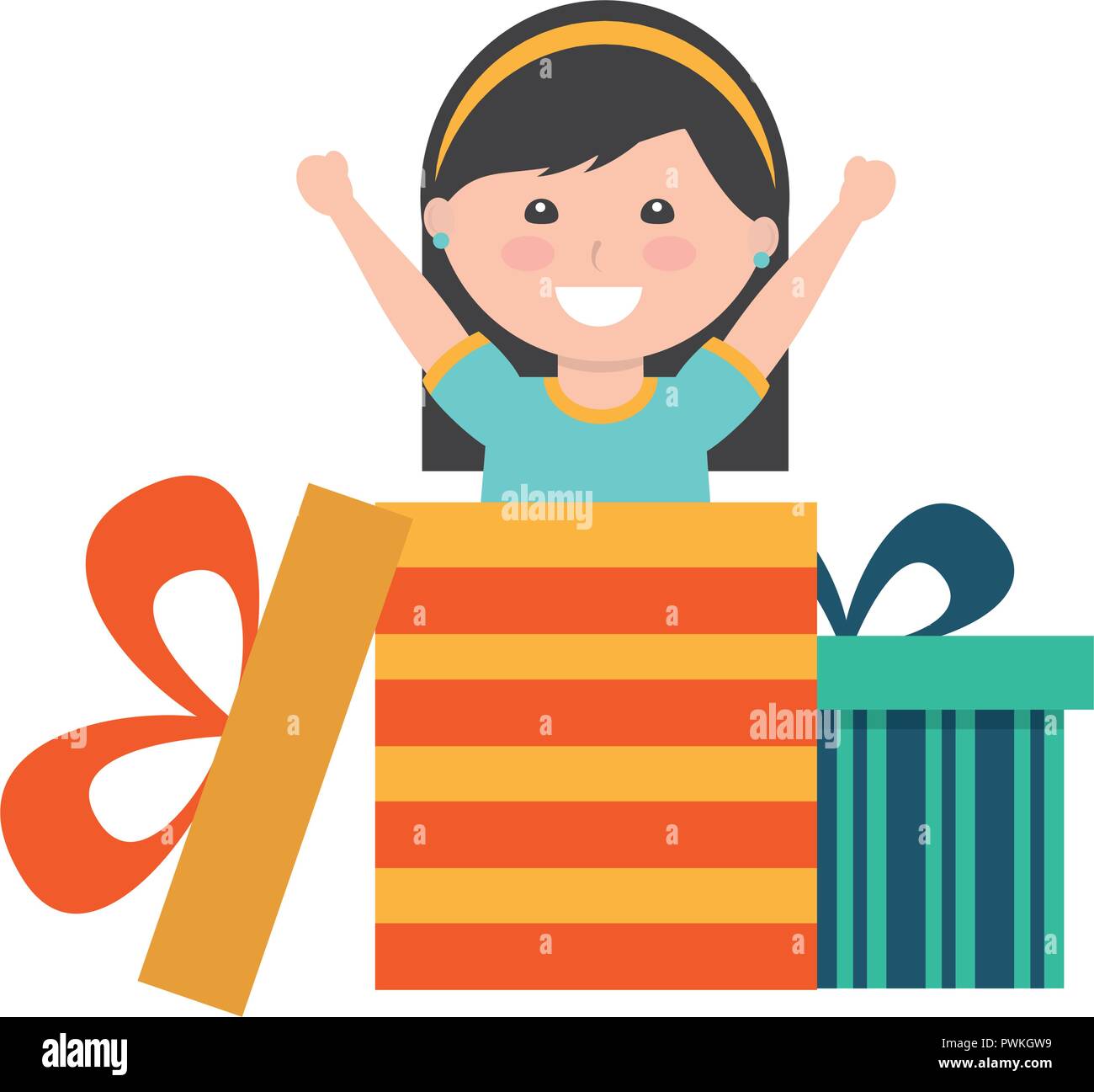 happy girl coming out gift surprise vector illustration Stock Vector ...