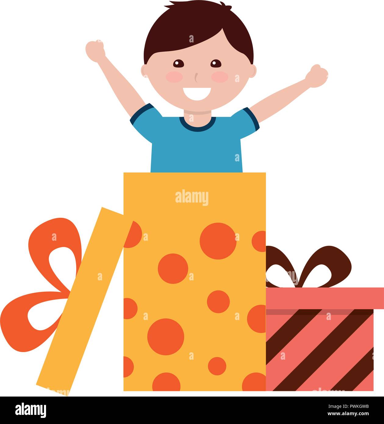 happy boy coming out gift box birthday vector illustration Stock Vector ...