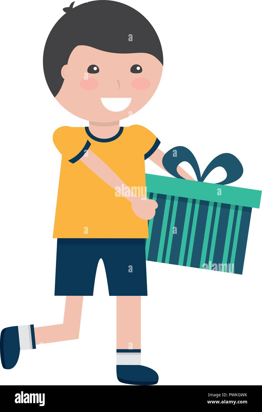 happy boy holding gift box birthday vector illustration Stock Vector ...