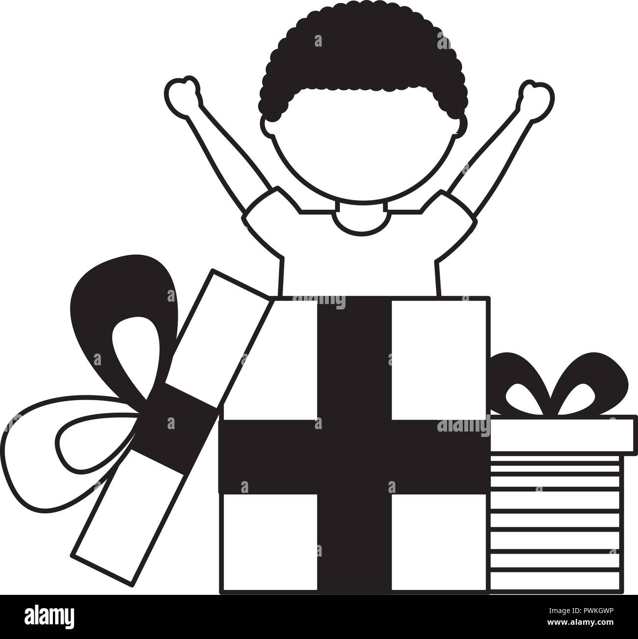 happy boy coming out gift box birthday vector illustration Stock Vector ...