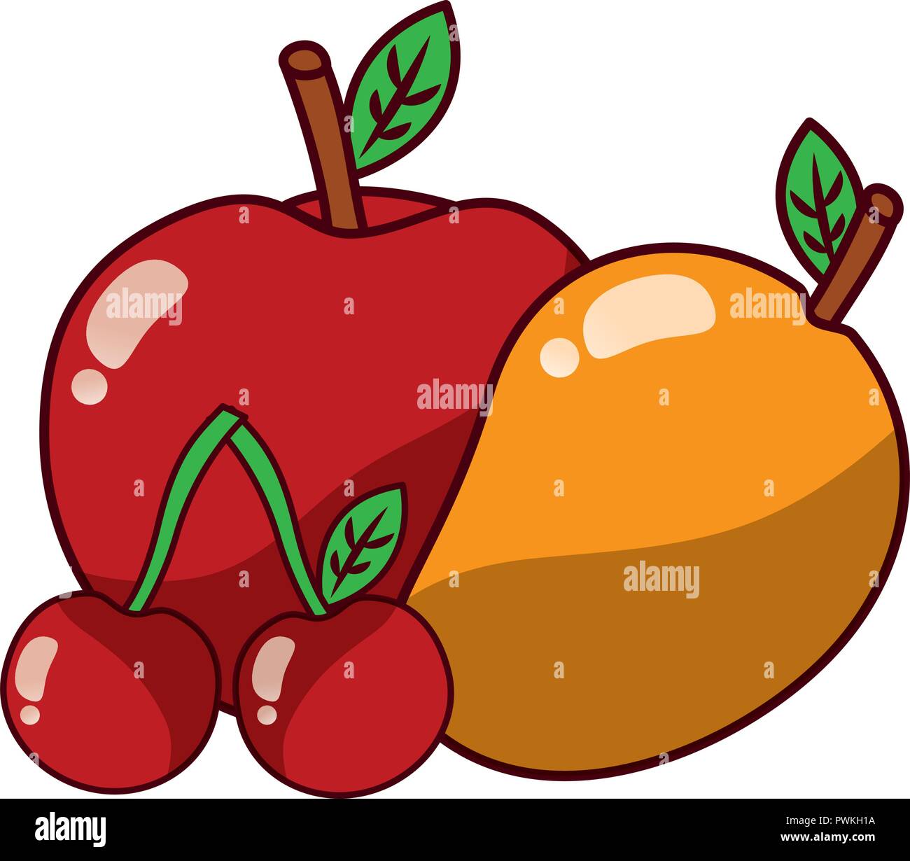 fruits fresh organic apple mango and cherry vector illustration Stock ...
