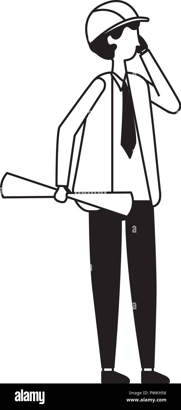 architect man with blueprints professional vector illustration Stock ...