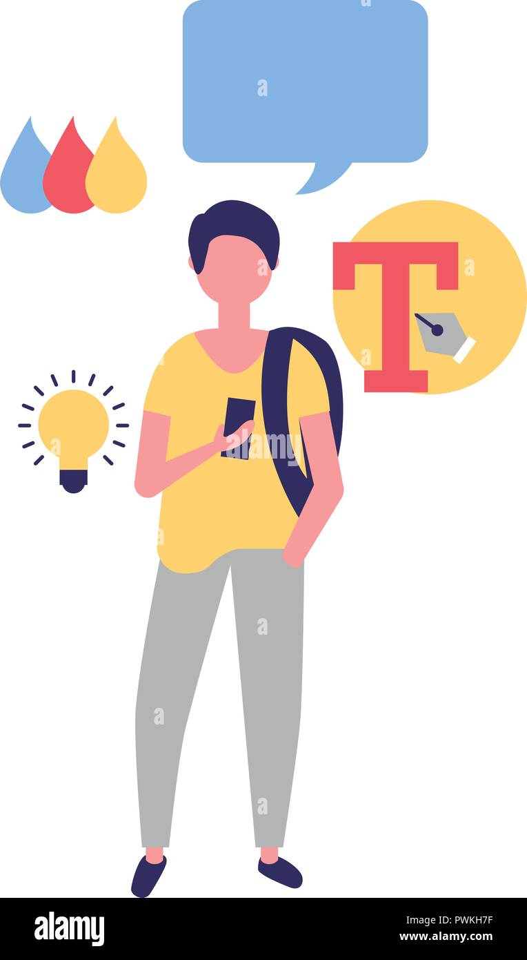 young man designer with cellphone vector illustration Stock Vector ...