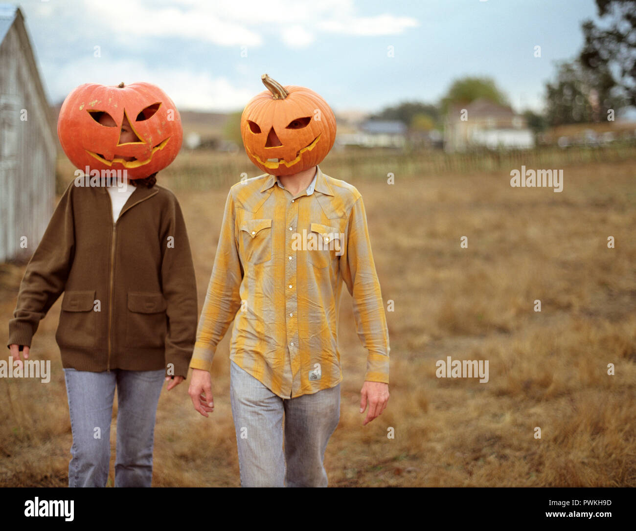Two Pumpkin heads Stock Photo - Alamy