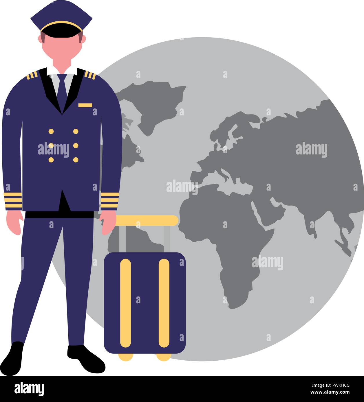 aviation pilot with suitcase travel world vector illustration Stock ...