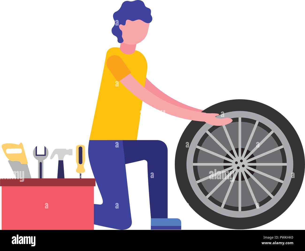 mechanic worker with tyre and toolkit icon vector Stock Vector Image ...