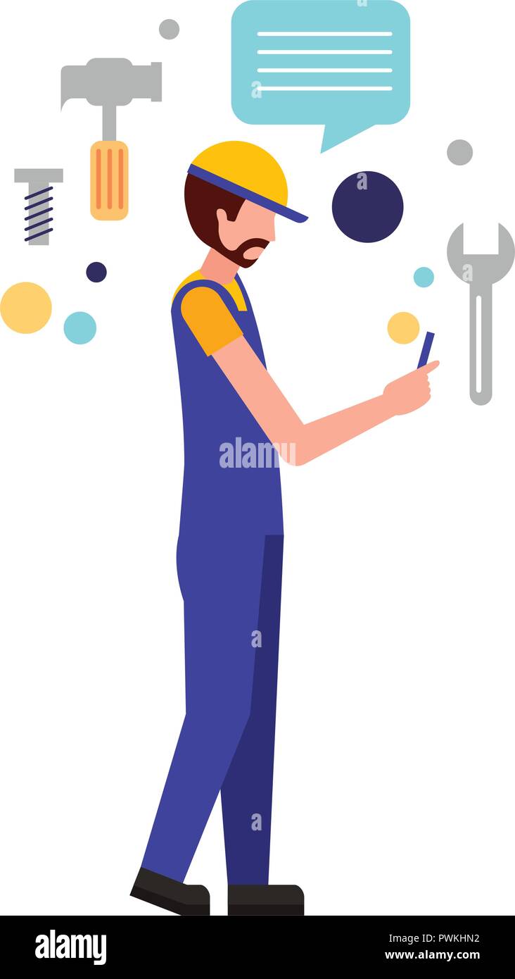 worker man employee tools on white background vector illustration Stock ...