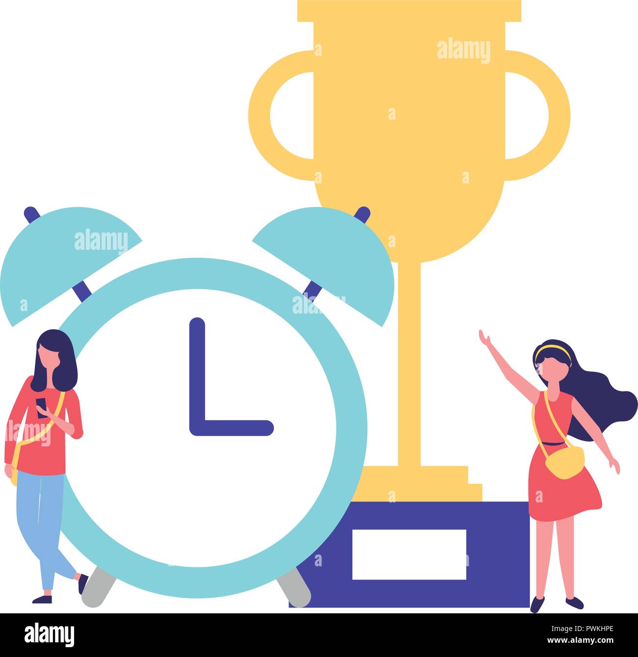young women with trophy and clock business vector illustration Stock ...